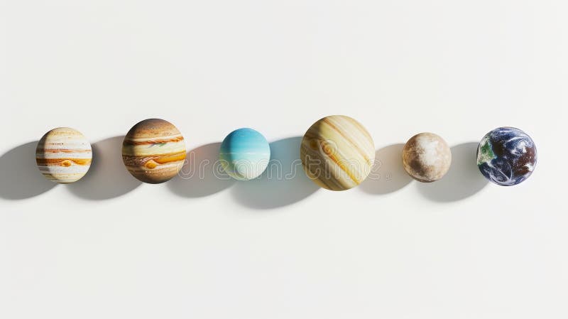 Aesthetic Flat Lay Realistic Planet Models. Light Background. Space and ...