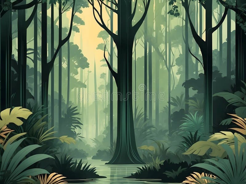 Aesthetic Forest Background Stock Illustration - Illustration of meadow ...