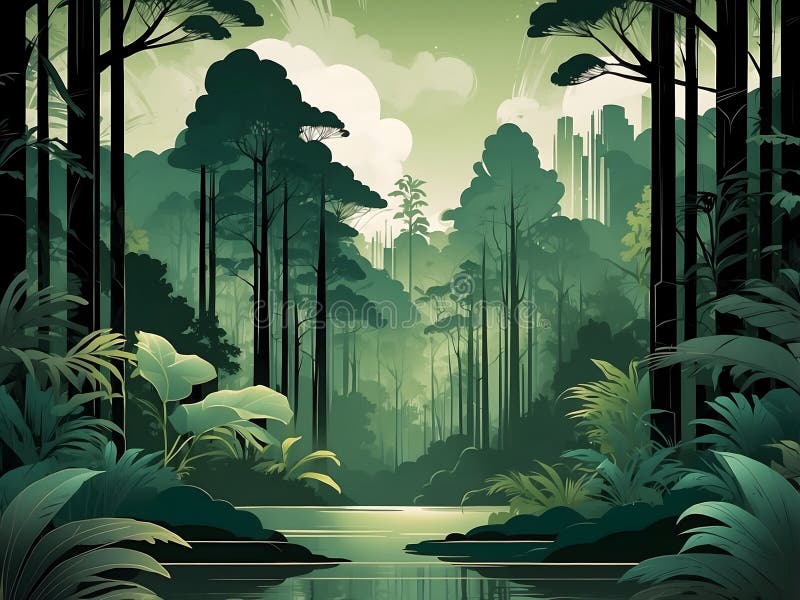 Aesthetic Forest Background Stock Illustration - Illustration of meadow ...