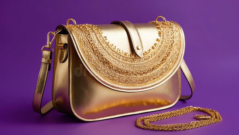Aesthetic Gold and Gold Shoulder Bag in Purple Backgro Ai Generated ...