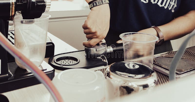 Aesthetic Hand Pressing Coffee Stock Image - Image of coffee, aesthetic ...