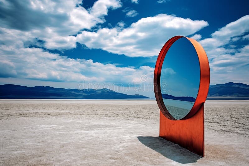 Aesthetic Landscape with a Psychedelic Mirror in the Middle. Generative ...