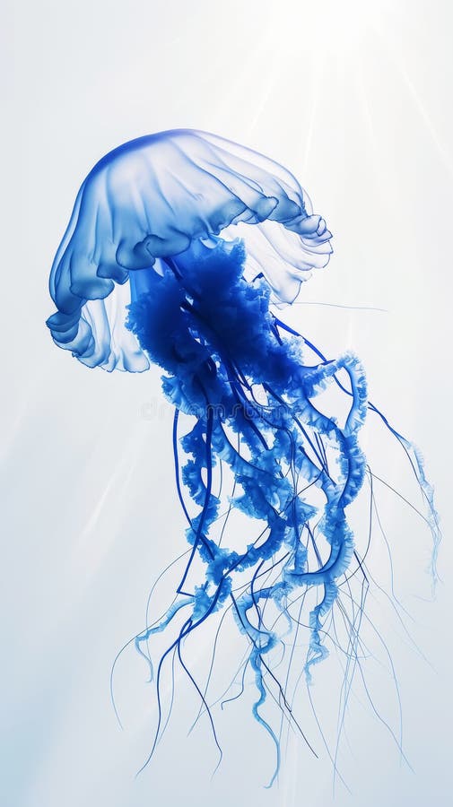 Aesthetic Light Blue Jellyfish Floating Against Light Backdrop. Ocean ...