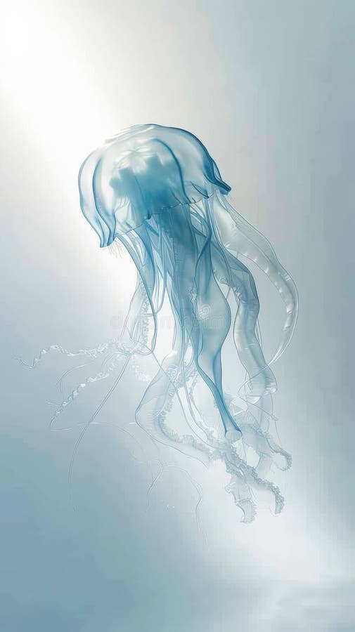 Aesthetic Light Blue Jellyfish Floating Against Light Backdrop. Ocean ...