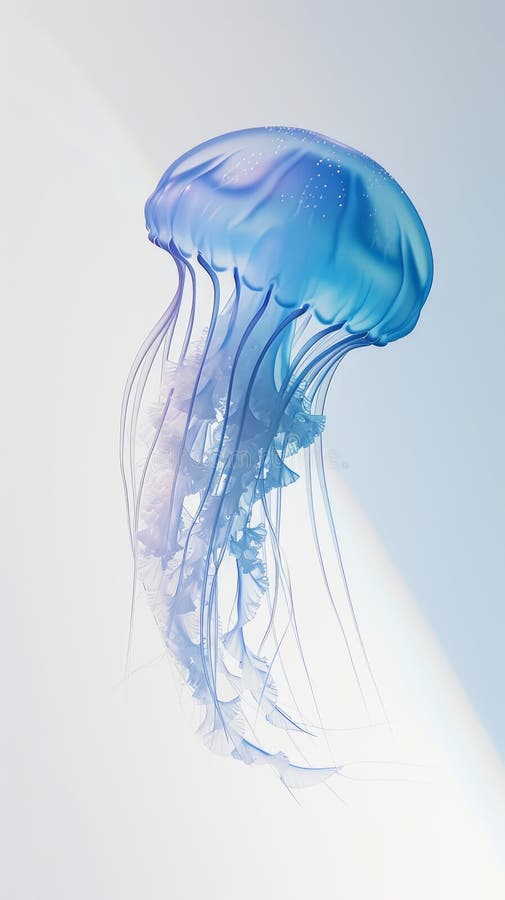 Aesthetic Light Blue Jellyfish Floating Against Light Backdrop. Ocean ...