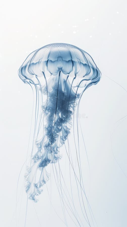 Aesthetic Light Blue Jellyfish Floating Against Light Backdrop. Ocean ...