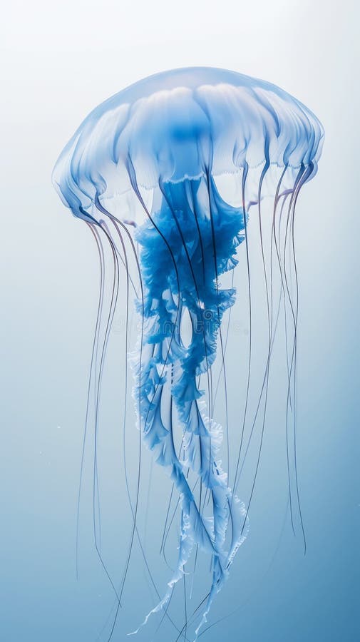Aesthetic Light Blue Jellyfish Floating Against Light Backdrop. Ocean ...