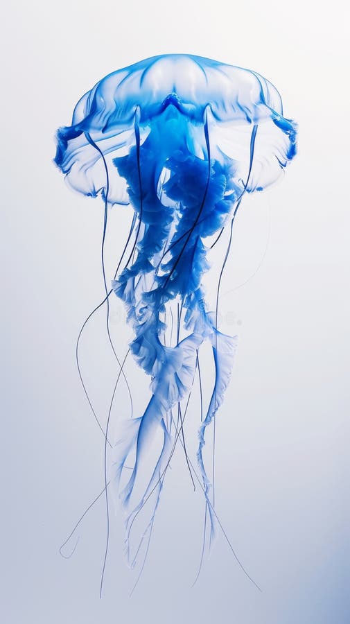 Aesthetic Light Blue Jellyfish Floating Against Light Backdrop. Ocean ...