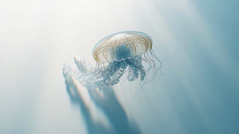 Aesthetic Light Blue Jellyfish Floating Against Light Backdrop. Ocean ...