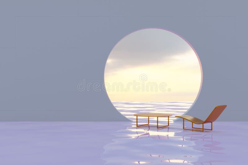 Aesthetic Minimal 3D Rendering of a Chill Place with a Beach Bench and ...