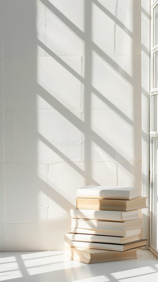 Aesthetic Minimalist Stack of Books in Front of a Window in a Library ...
