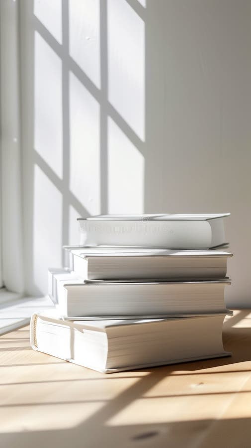 Aesthetic Minimalist Stack of Books in Front of a Window in a Library ...