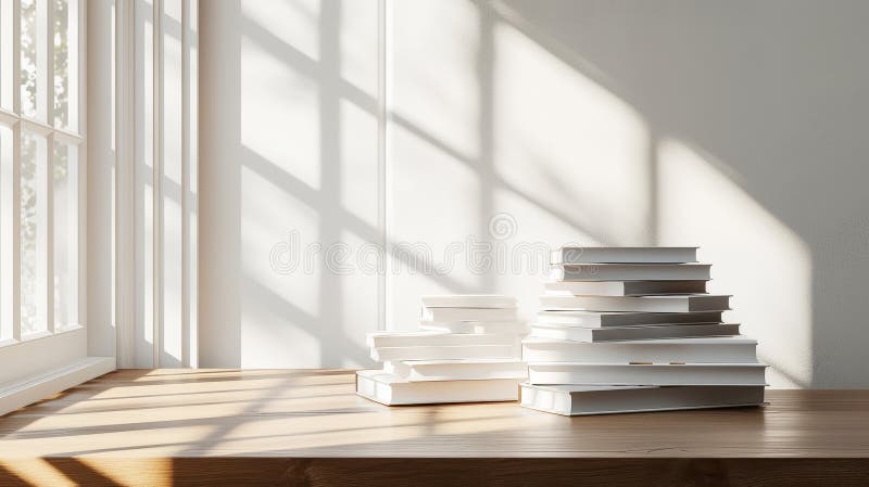 Aesthetic Minimalist Stack of Books in Front of a Window in a Library ...