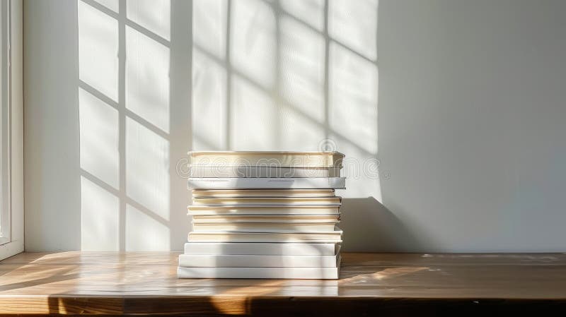 Aesthetic Minimalist Stack of Books in Front of a Window in a Library ...