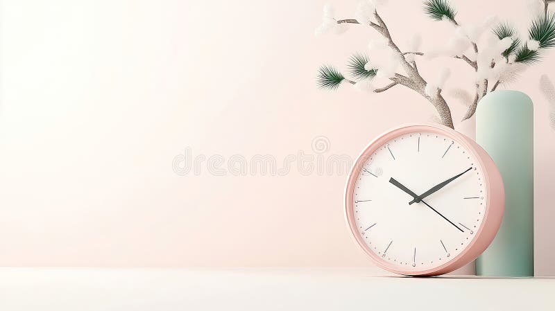 Aesthetic Minimalist Still Life with Clock and Decorative Branch, Soft ...