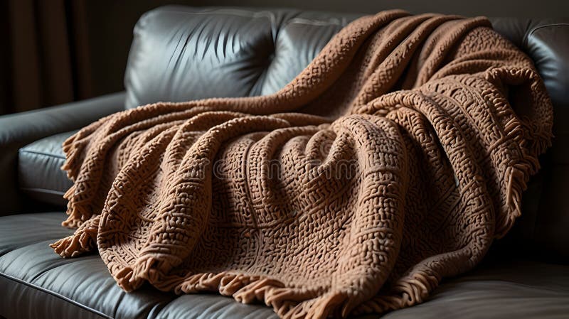Aesthetic Mocha Mousse Throw Blanket Draped Over a Cozy Couch Stock ...