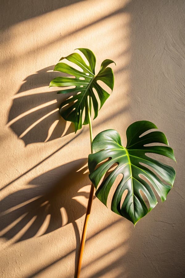 Aesthetic Monstera Shadow on the Wall Stock Illustration - Illustration ...