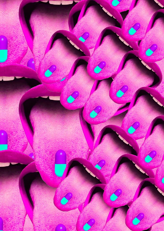 Aesthetic Moodboard Background. Lips and Drugs Concept Image stock ...