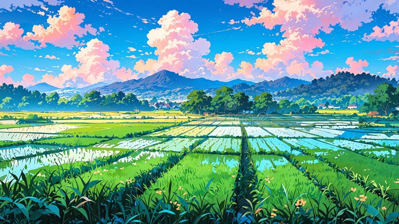 Aesthetic Neon Lit Rice Fields the Design Sh Ai Generated Stock ...