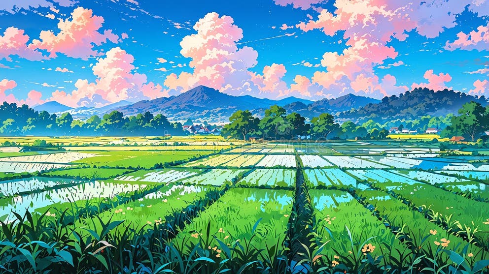 Aesthetic Neon Lit Rice Fields the Design Sh Ai Generated Stock ...