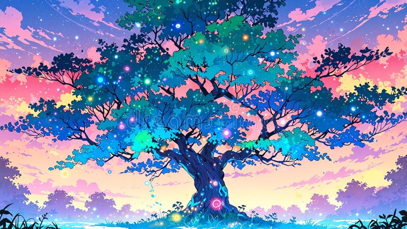 Aesthetic Neon Lit World Tree the Design Sho Ai Generated Stock ...