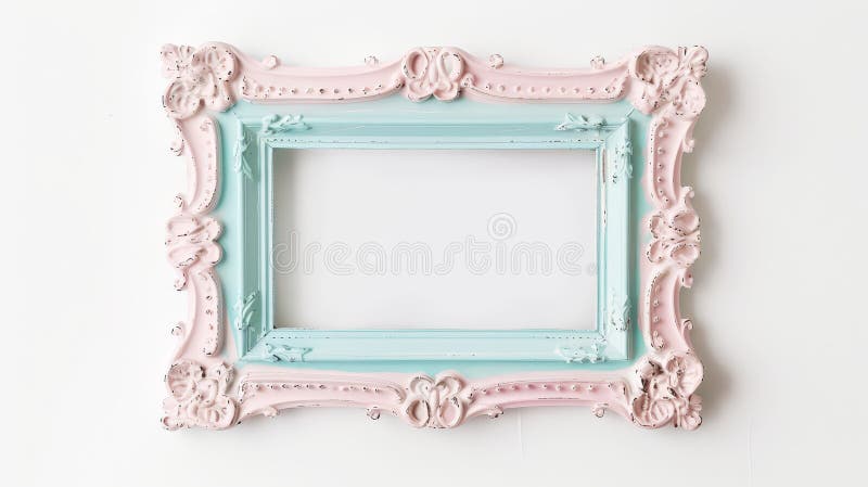 Aesthetic Pastel Empty Vintage Picture Frame on White Background ...