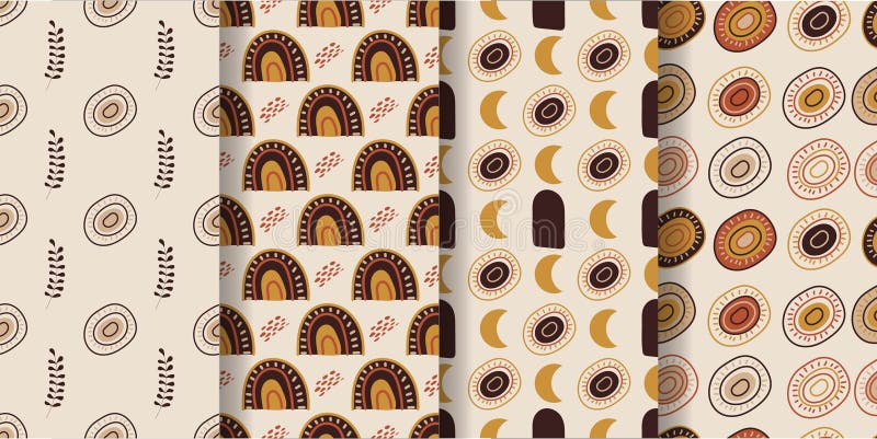 Aesthetic Patterns. Boho Patterns. Set of Seamless Patterns in Boho and Aesthetic Style. Stock ...