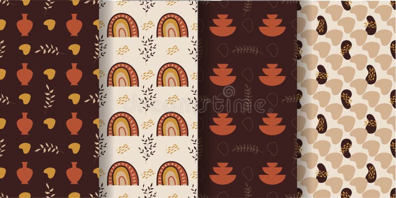 Aesthetic Patterns. Boho Patterns. Set of Seamless Patterns in Boho and Aesthetic Style. Stock ...