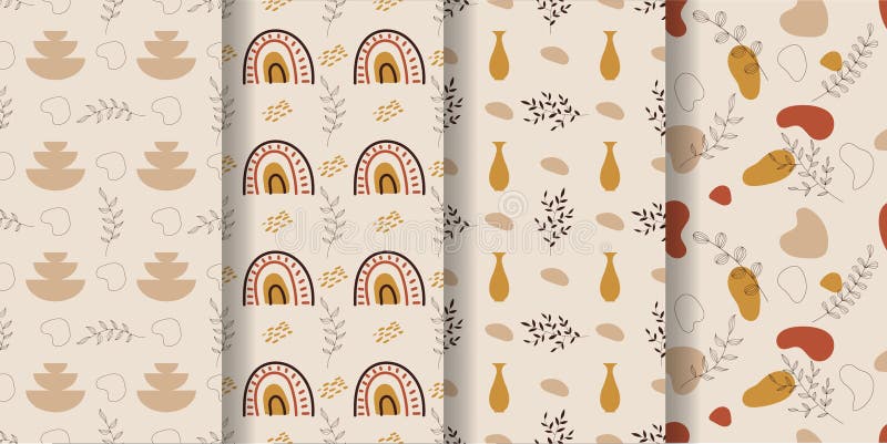 Aesthetic Patterns. Boho Patterns. Set of Seamless Patterns in Boho and Aesthetic Style. Stock ...