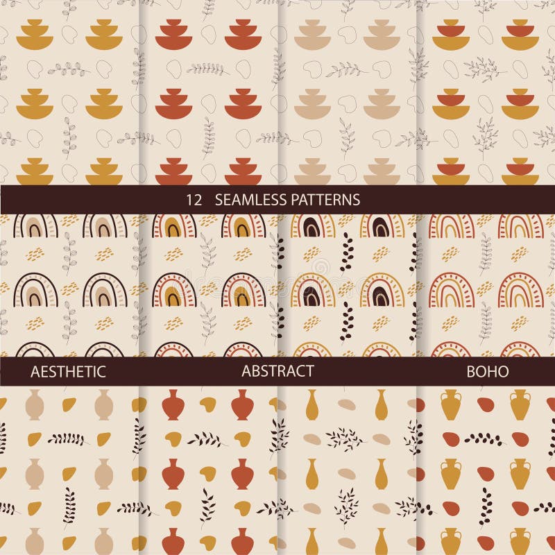 Aesthetic Patterns. Boho Patterns. Set of Seamless Patterns in Boho and ...