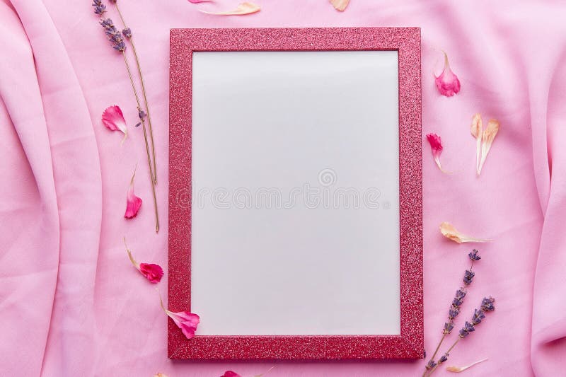 Aesthetic Pink Empty Interior Pink Wall Layout, Lavender and Petals ...