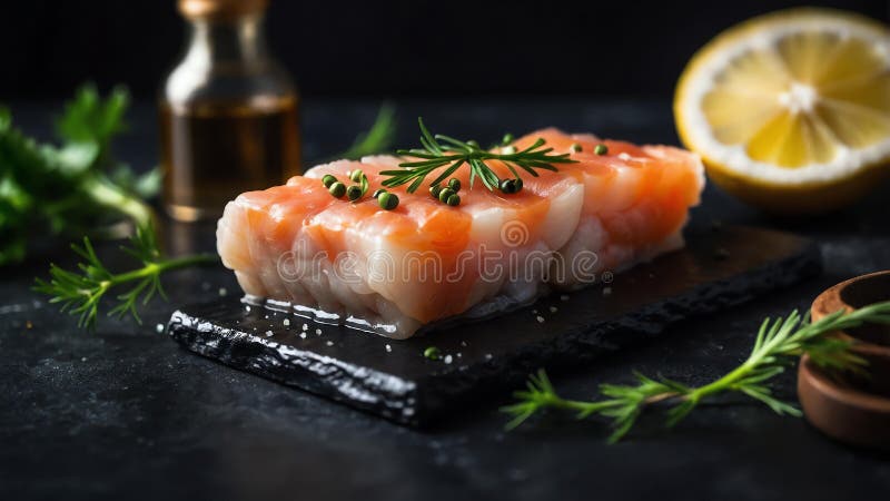 Aesthetic Preparation of Raw Cod Seafood on a Ai Generated Stock ...