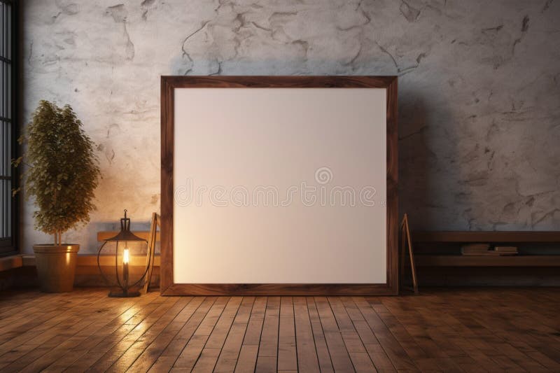 Aesthetic Render Mockup Featuring a Large Wooden Frame, Illuminated ...