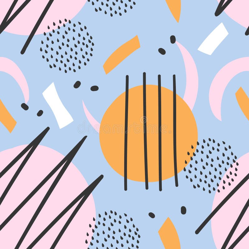 Aesthetic Seamless Pattern with Abstract Shapes Doodle Scribbles Dots ...