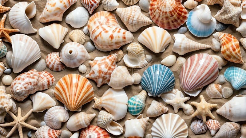 Aesthetic Seashells on a Beach Mosaic of Different Col Ai Generated ...