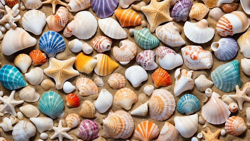 Aesthetic Seashells on a Beach Mosaic of Different Col Ai Generated ...