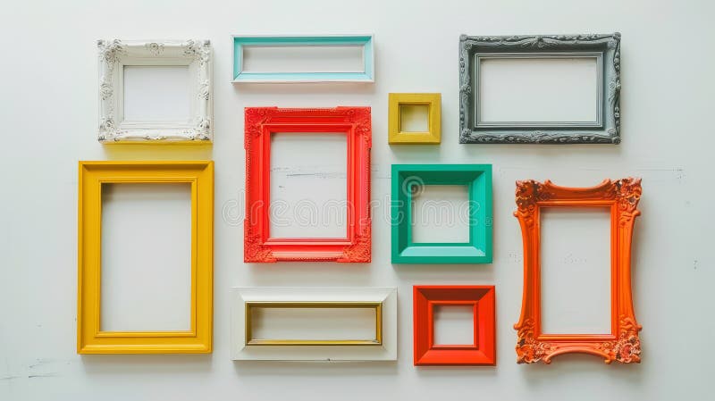 Aesthetic Set of Empty Vintage Picture Frames of Different Shapes ...