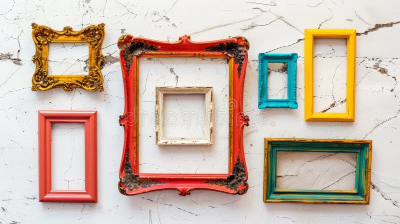 Aesthetic Set of Empty Vintage Picture Frames of Different Shapes ...