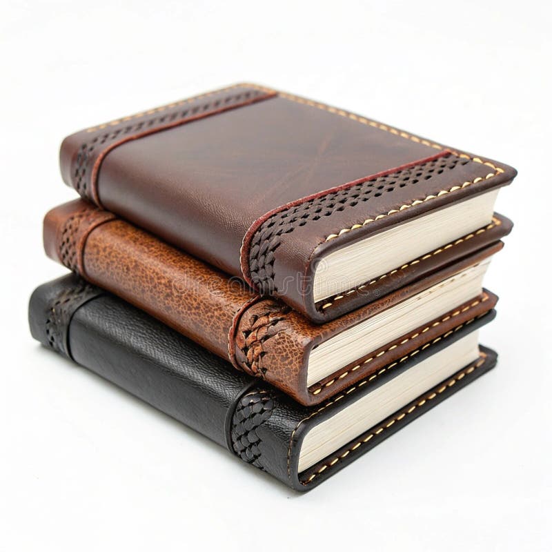 Aesthetic Small Stack of Leather-bound Journals Isolated on White ...