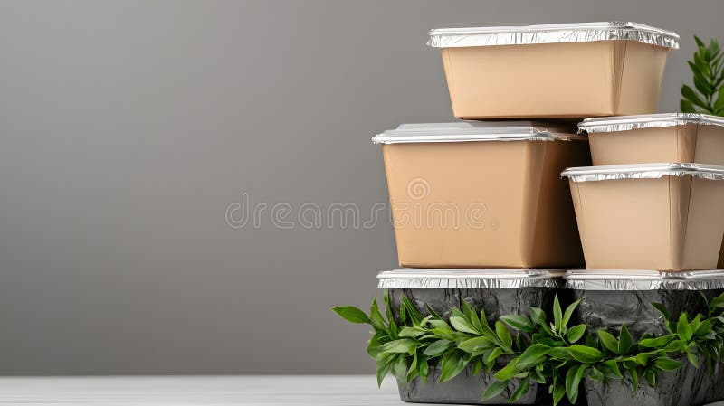 Aesthetic Stack of Eco-Friendly Takeout Containers Arranged with Fresh ...