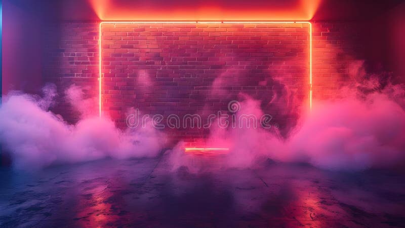 Aesthetic Studio Room with Brick Wall, Neon Lights, and Floating Smoke ...