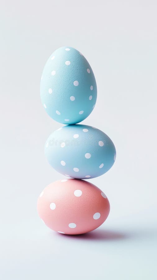 Aesthetic Three Pastel Coloured Easter Eggs with Dots. White Background ...