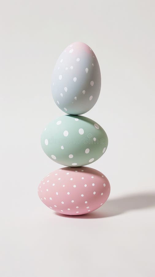 Aesthetic Three Pastel Coloured Easter Eggs with Dots. White Background ...