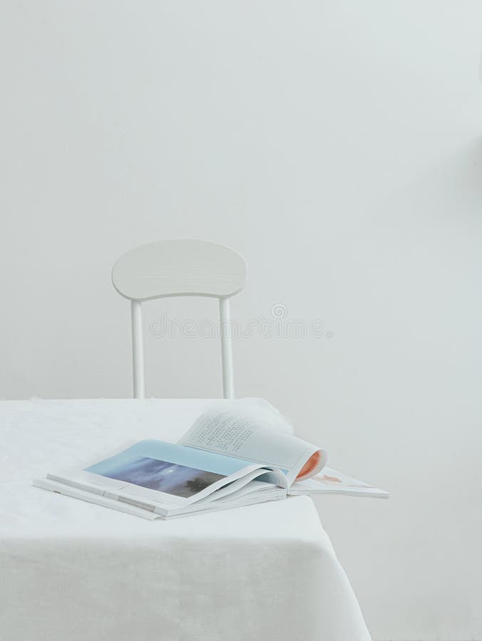 Aesthetic View of an Open Journal on a Table with White Tablecloth ...
