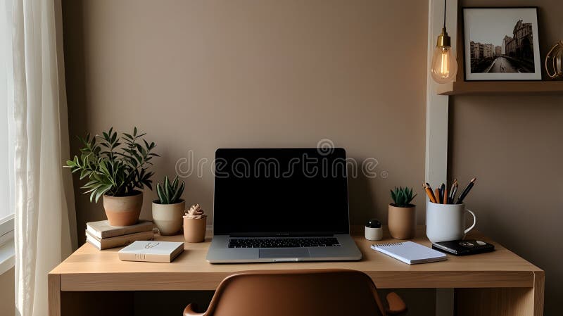 Aesthetic Workspace with Mocha Mousse Desk and Neutral-toned Decor ...