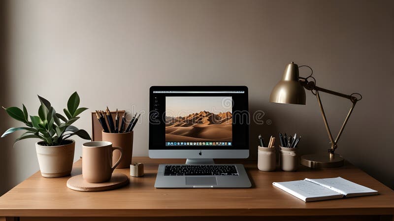 Aesthetic Workspace with Mocha Mousse Desk and Neutral-toned Decor ...