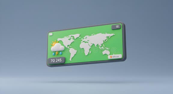 Aesthetic World Map Display with Weather Information on Modern Interface Stock Illustration ...
