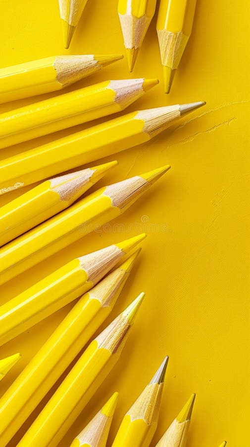 Aesthetic Yellow Background with Yellow Pencils. Copy Space. Education ...