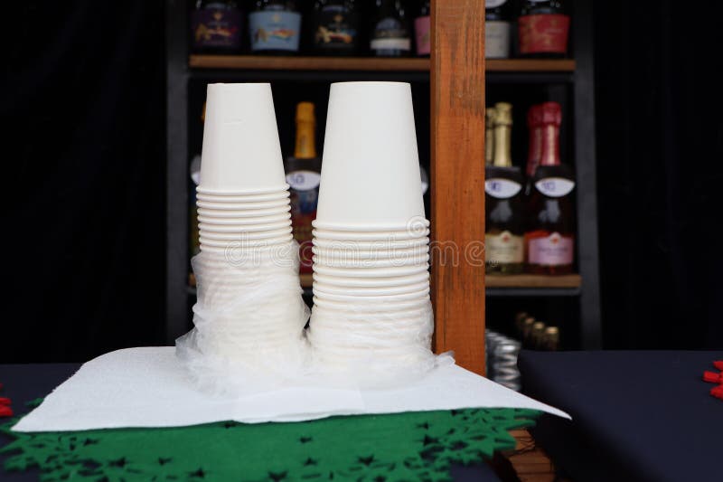 Stacked Disposable Cups Arranged Neatly on a Beautifully Decorative ...