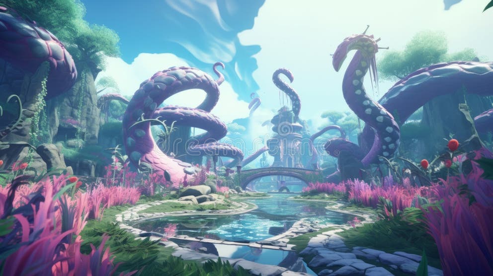 Aether Serpent Coils Gracefully in an Otherworldly Oasis Stock ...